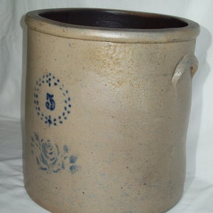 Primitive 5 Stoneware Crock Cobalt Blue Design Salt Glazed Pickling ...