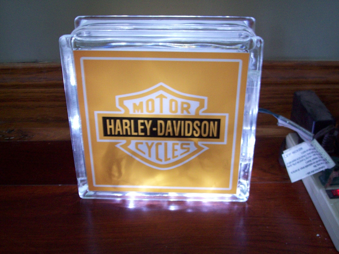 Vintage Two Sided Harley Davidson Motorcycles Lighted Glass Block ...