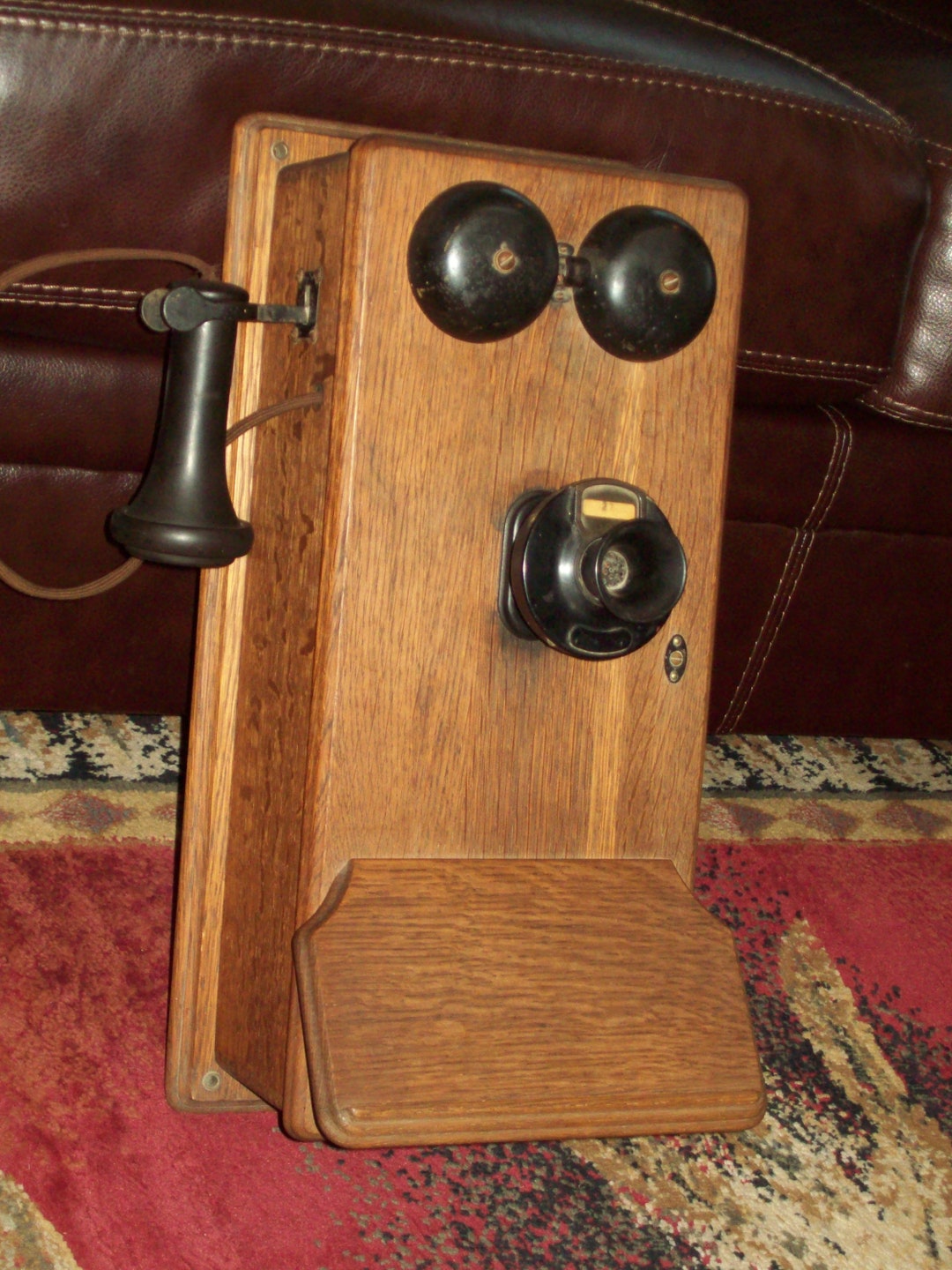 Early Western Wall-mount Telephone Unit ~ Antique Hand Crank Wood Box ...