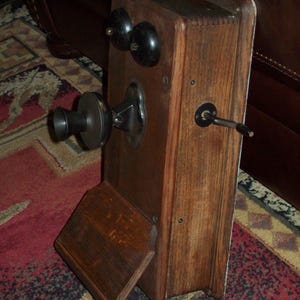 Early Antique Oak Wall Phone Hand-crank Wood Box Telephone Nice Display ...
