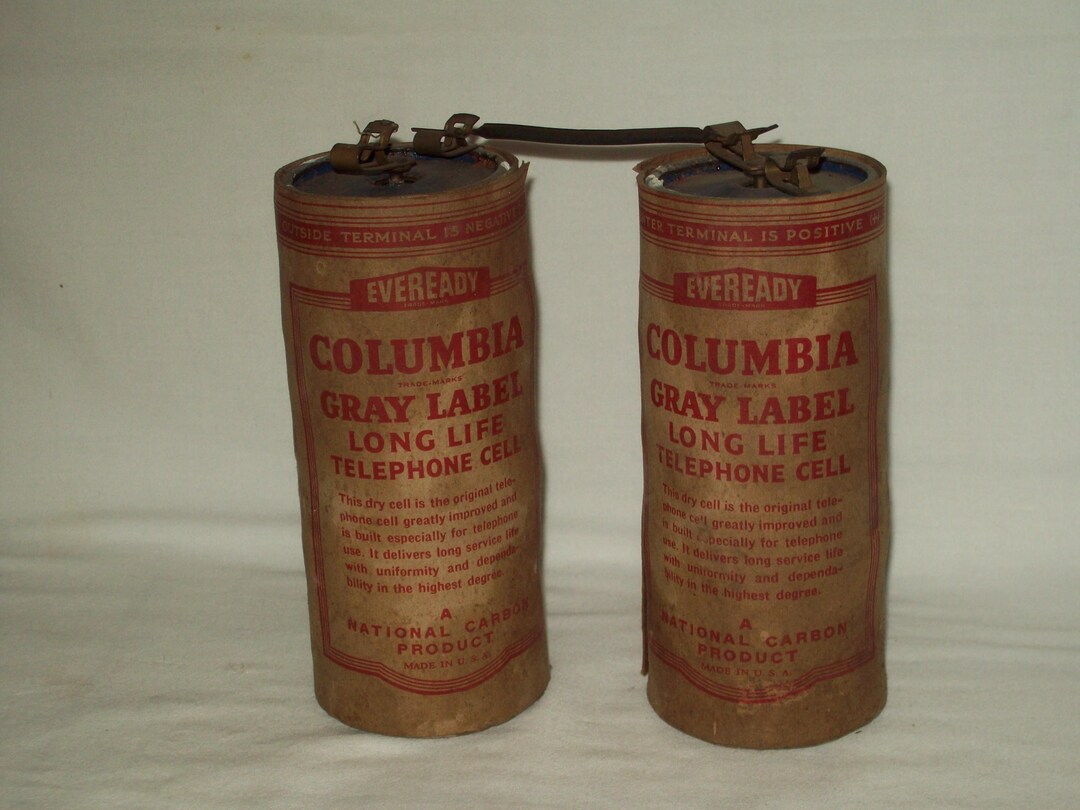 Two Vintage 1930's Everready Telephone Cell Batteries ~ Columbia Gray ...