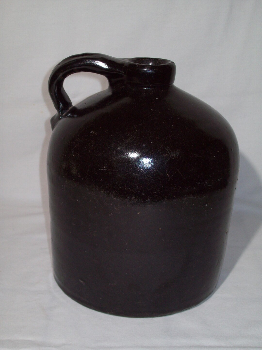 Primitive Stoneware Crock Finger Jug / Small Brown Stoneware Jug ...