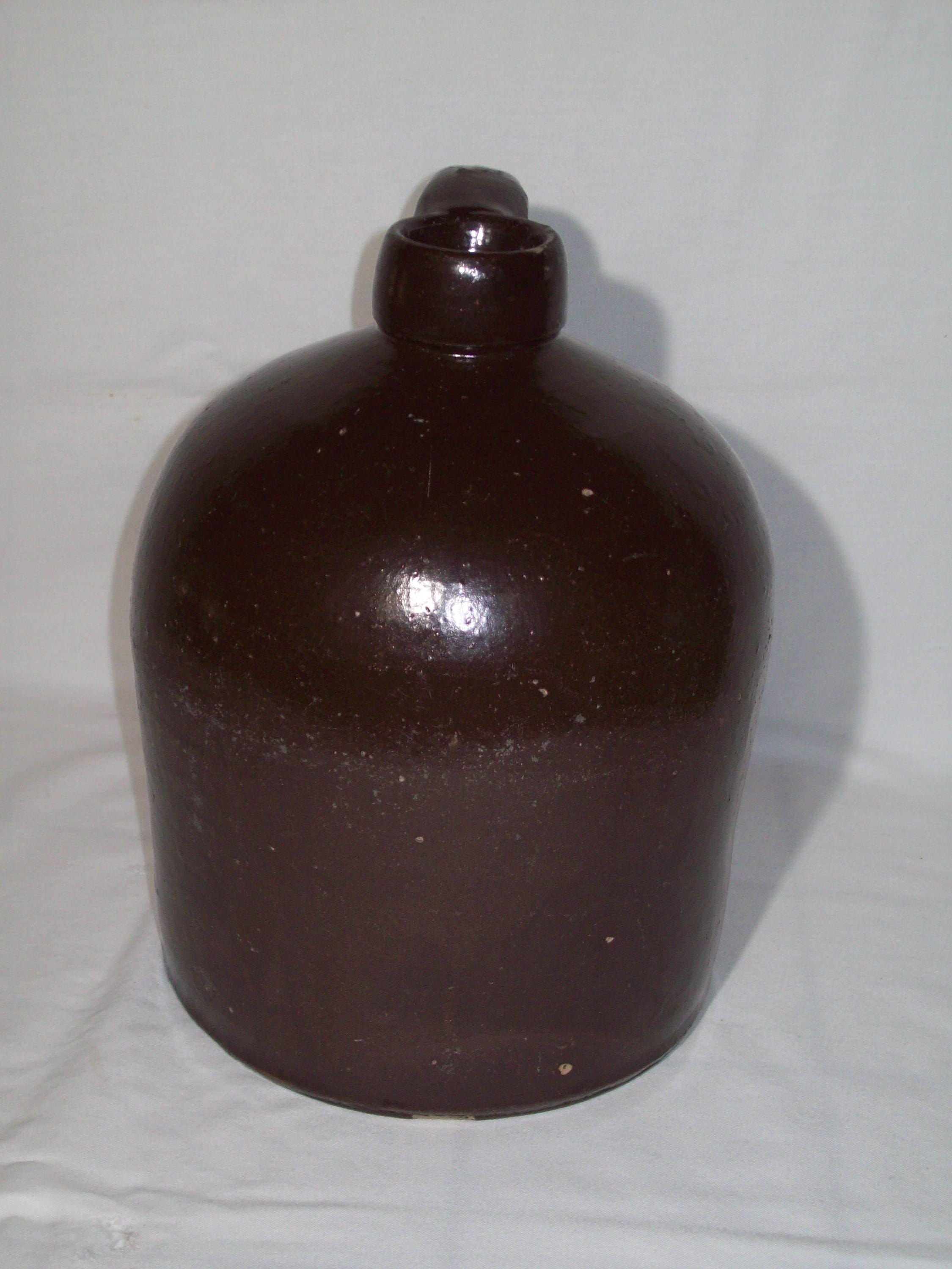 Primitive Stoneware Crock Finger Jug / Small Brown Stoneware Jug ...