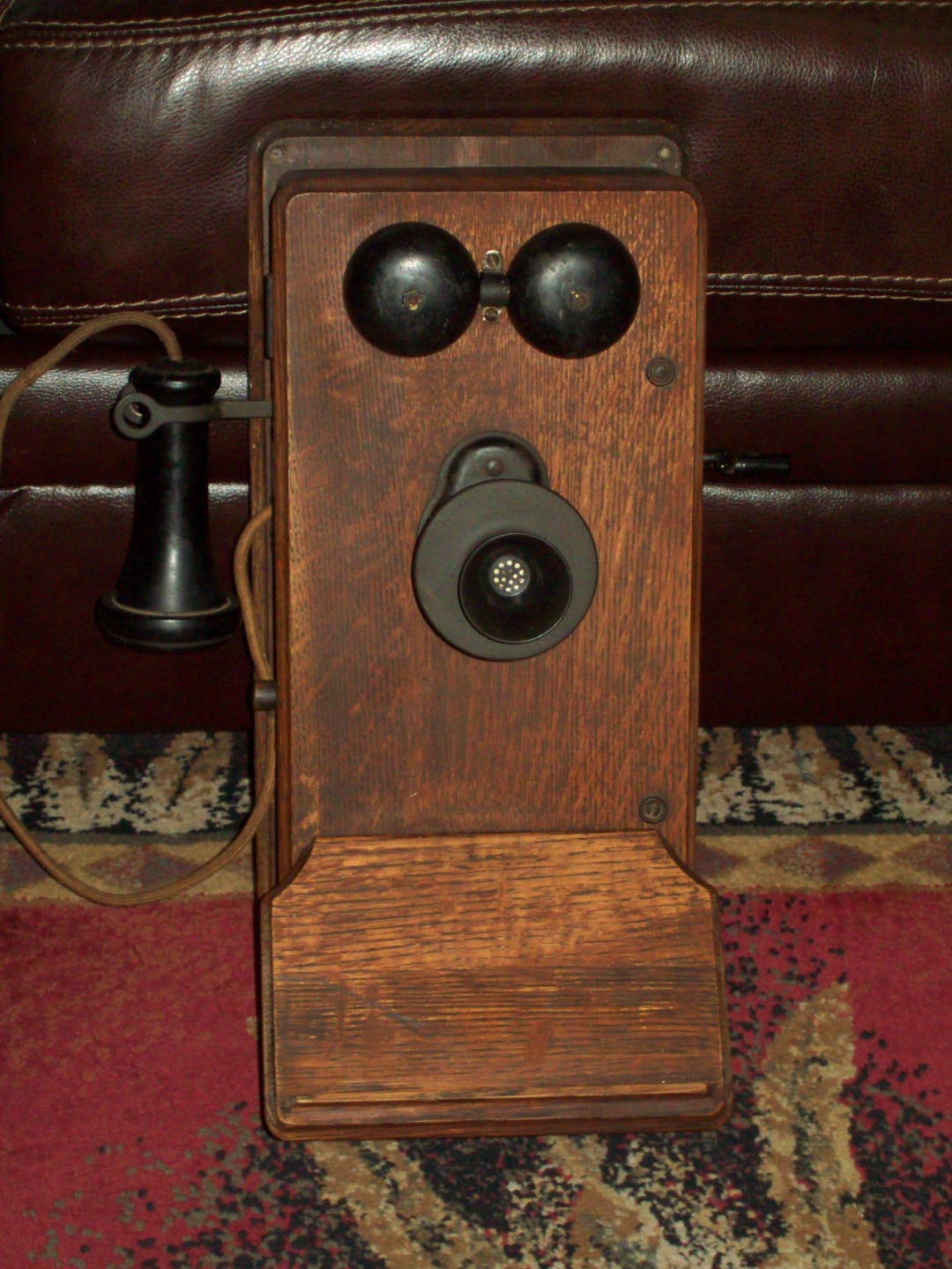 Early Antique Oak Wall Phone Hand-crank Wood Box Telephone Nice Display ...