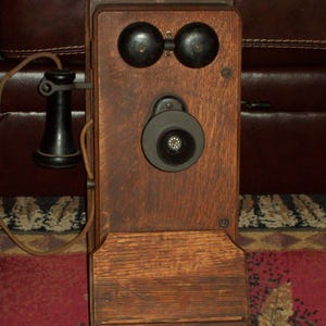 Early Antique Oak Wall Phone Hand-crank Wood Box Telephone Nice Display ...