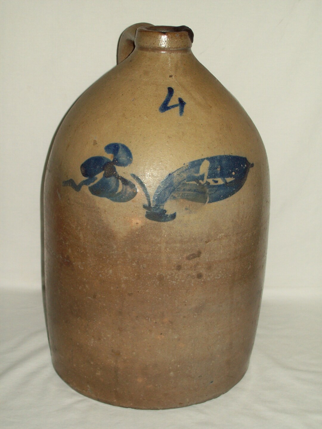 Primitive #4 Stoneware Crock Jug ~ Nice Cobalt Blue Pattern ~ Awesome ...