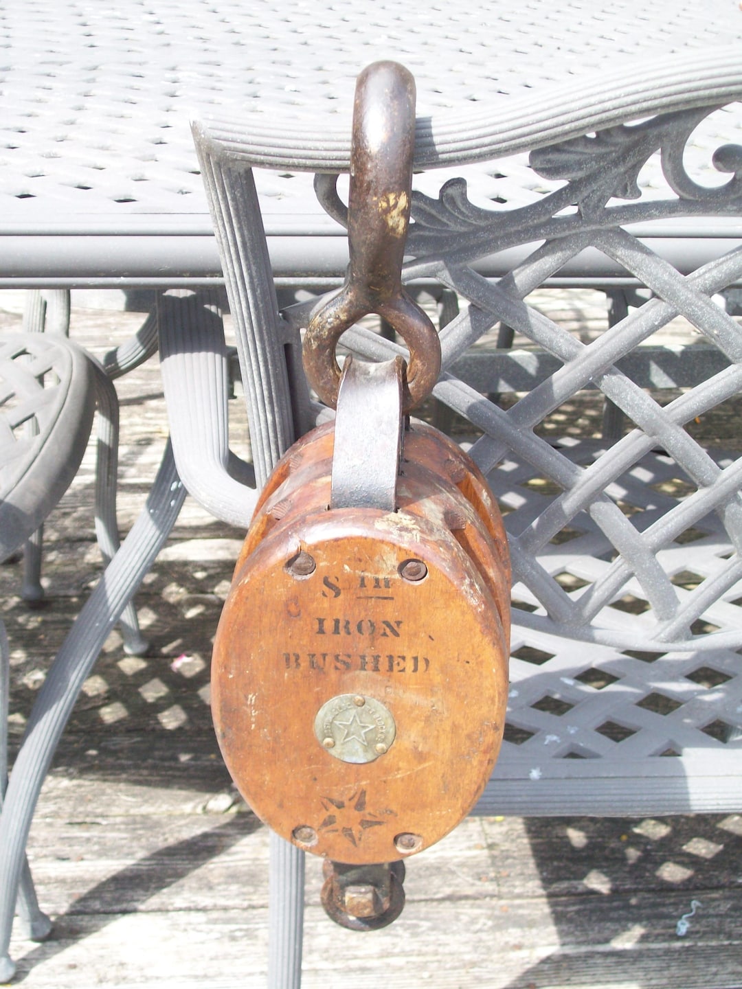 Primitive Wood & Iron Well Bucket Pulley ~ This Antique Has a Nice ...