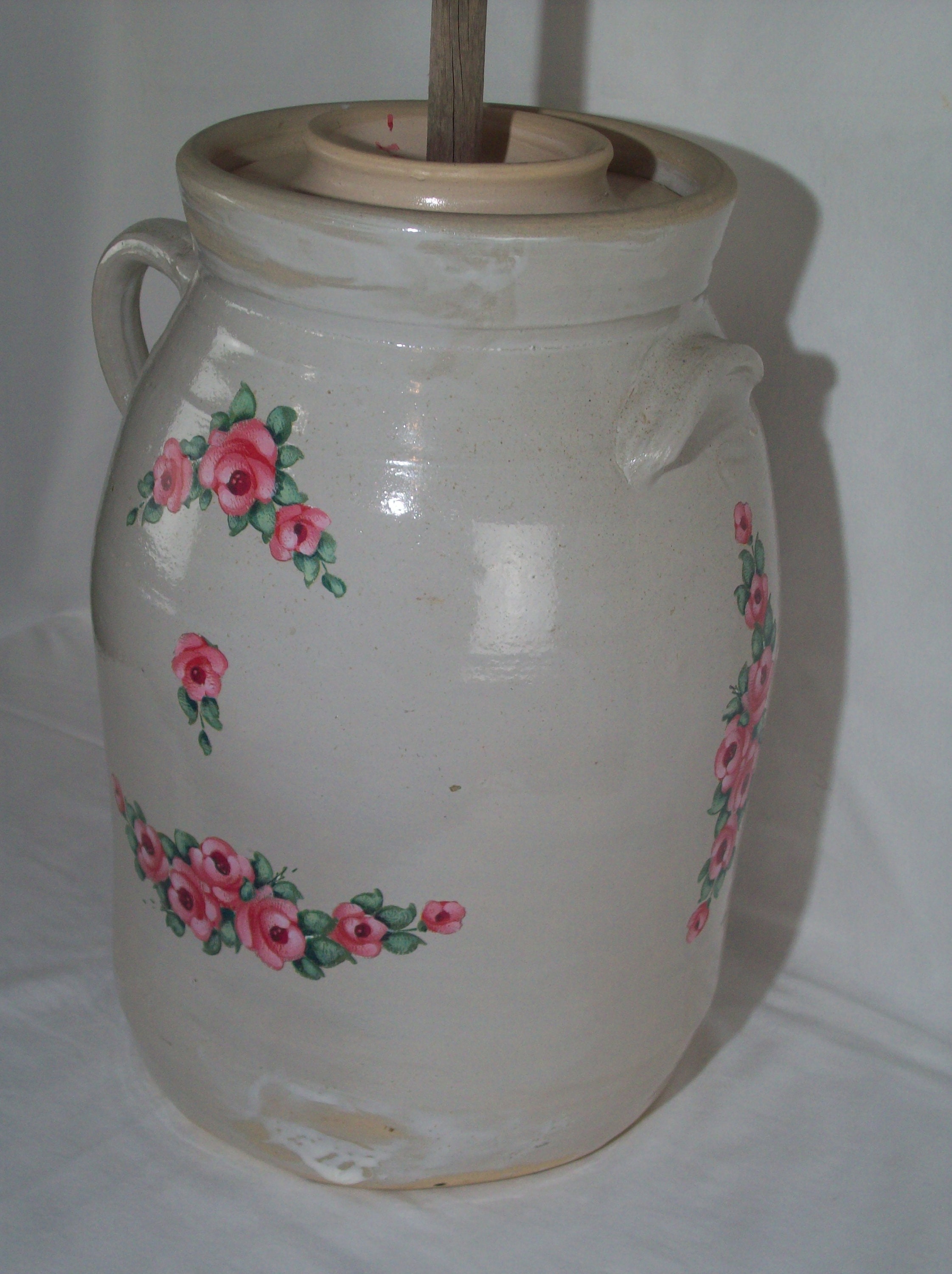 Primitive Stoneware Butter Churn With Floral Design ~ Comes With Lid ...