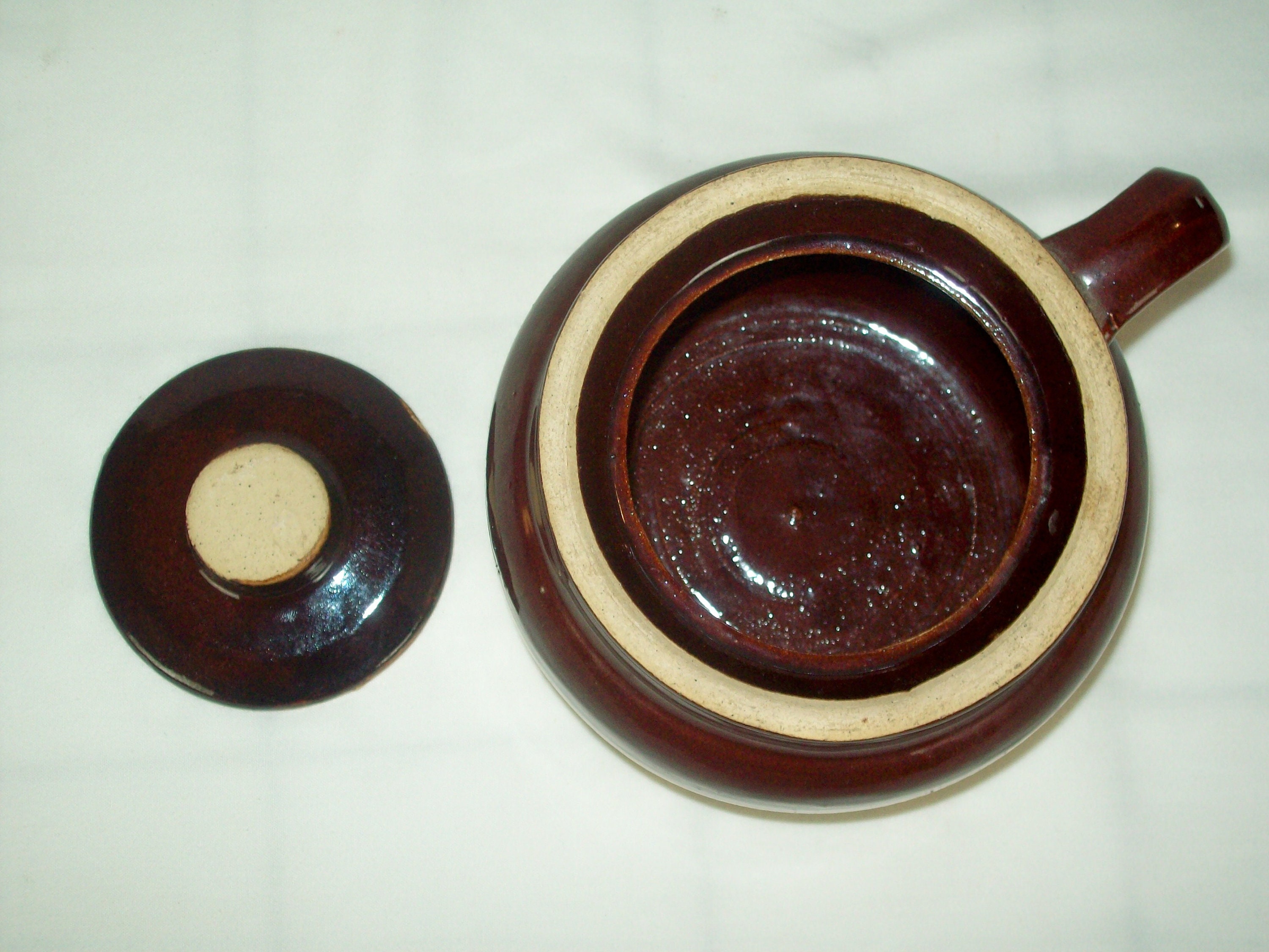 Vintage Two Tone Stoneware Pottery Bean Pot Crock With Lid | Etsy