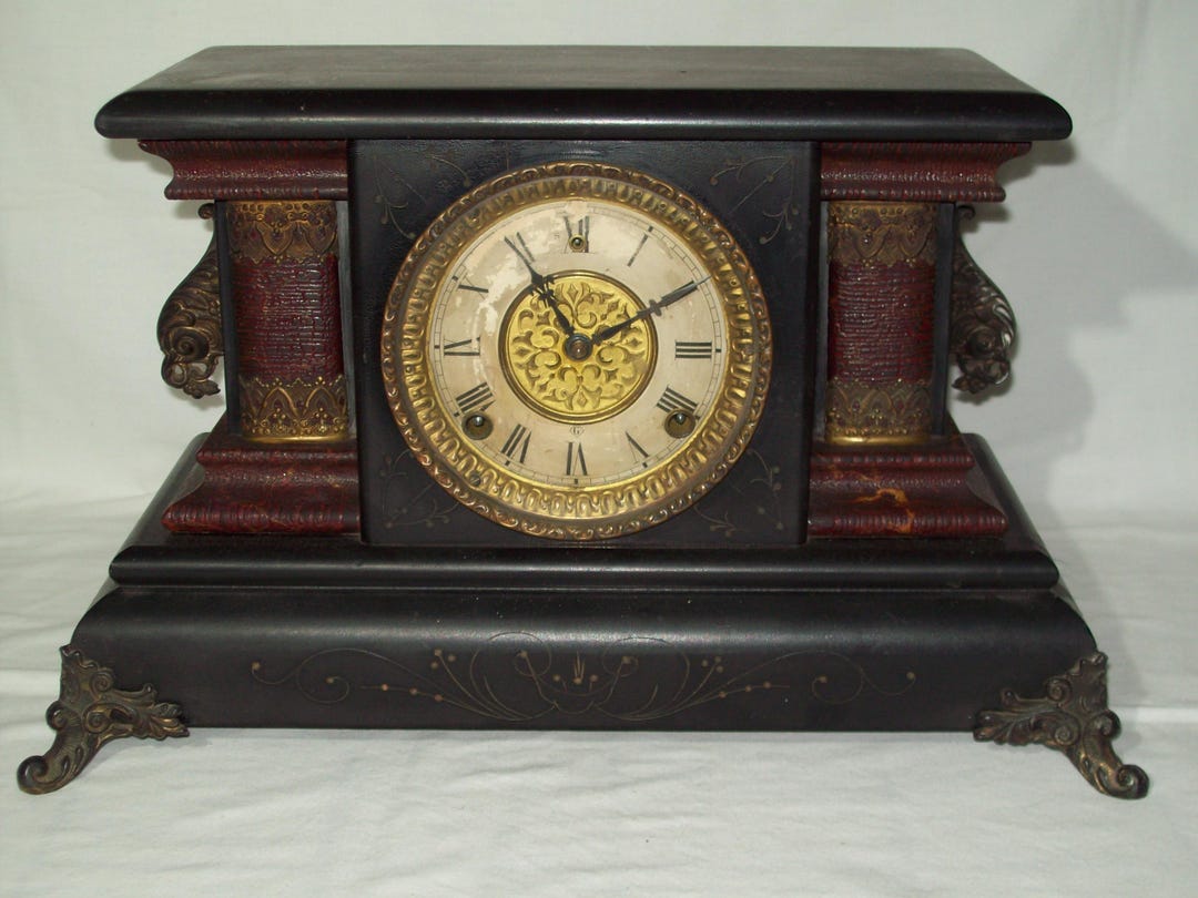 Wm L Gilbert "thor" Antique Key Wind Pendulum Movement Mantle Clock ...
