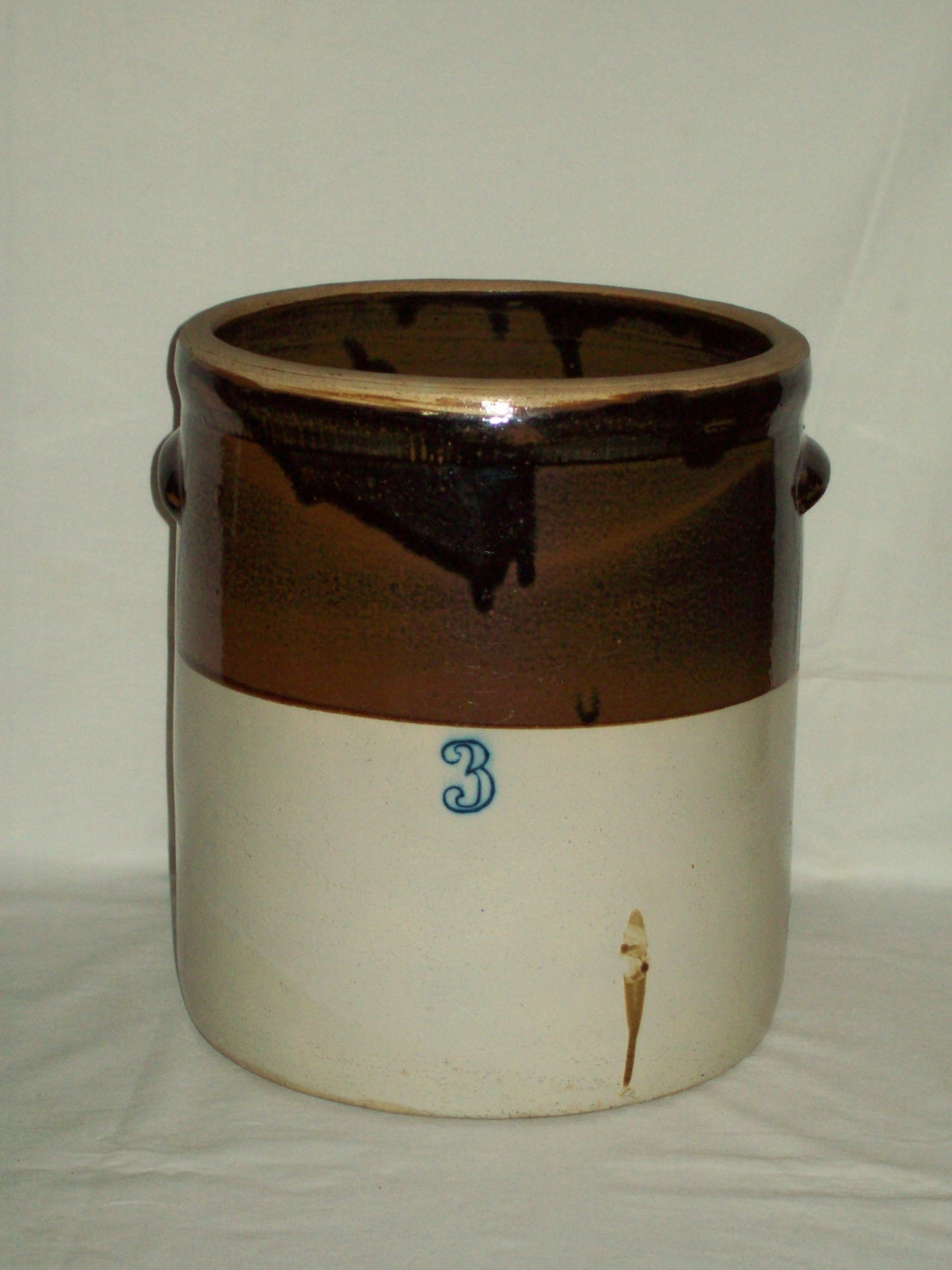 Primitive Two Tone #3 Stoneware Crock ~ Early Antique Pottery ...