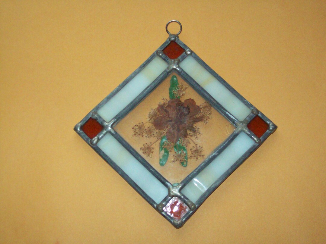Pressed Flowers in Leaded Glass Surround by Stained Glass ~ Hanging Art ...