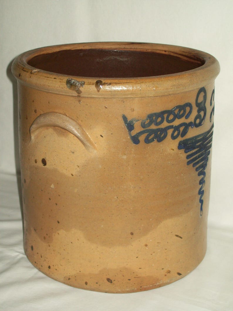 Primitive #3 Stoneware Crock ~ "unique Cobalt Blue Tornado Design ...