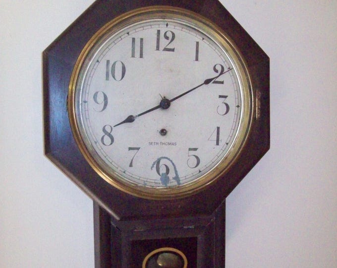 Early Seth Thomas Key Wind Pendulum Movement Antique Schoolhouse Clock ...
