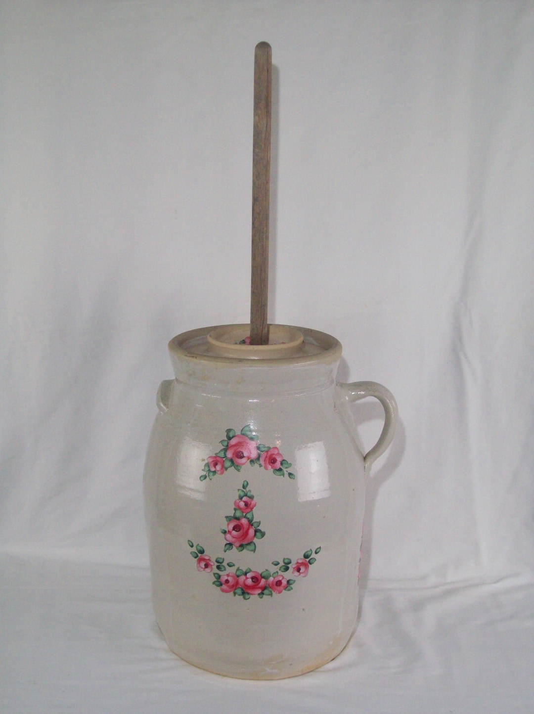 Primitive Stoneware Butter Churn With Floral Design ~ Comes With Lid ...