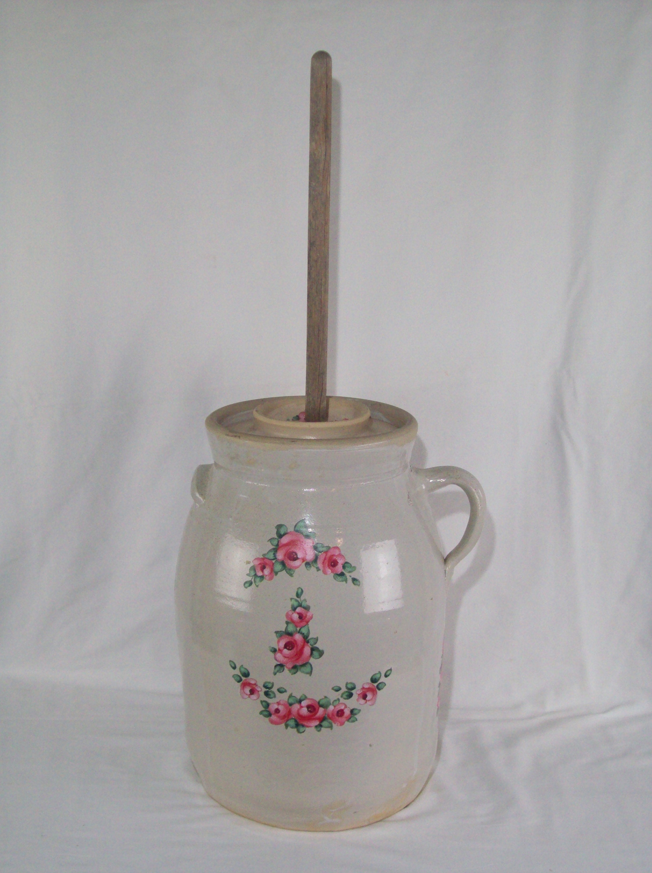 Primitive Stoneware Butter Churn With Floral Design ~ Comes With Lid ...