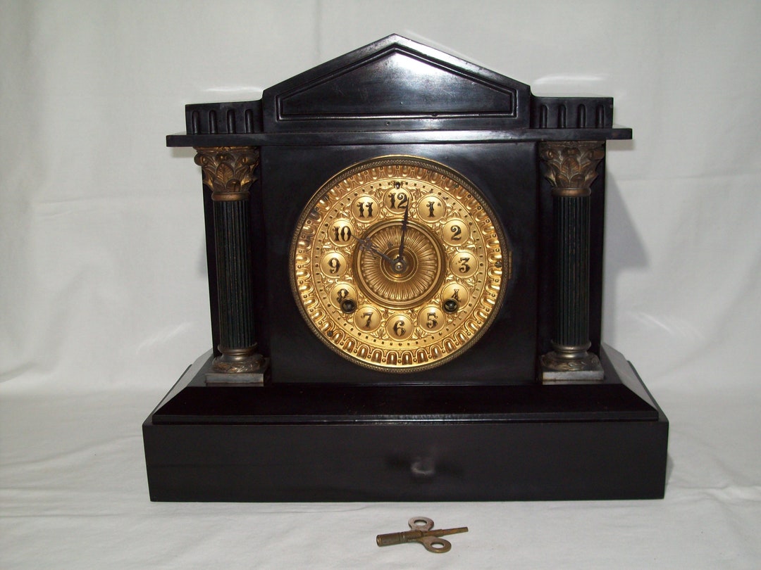 1882 Ansonia Key Wind Pendulum Movement Metal Antique Mantle Clock Does ...