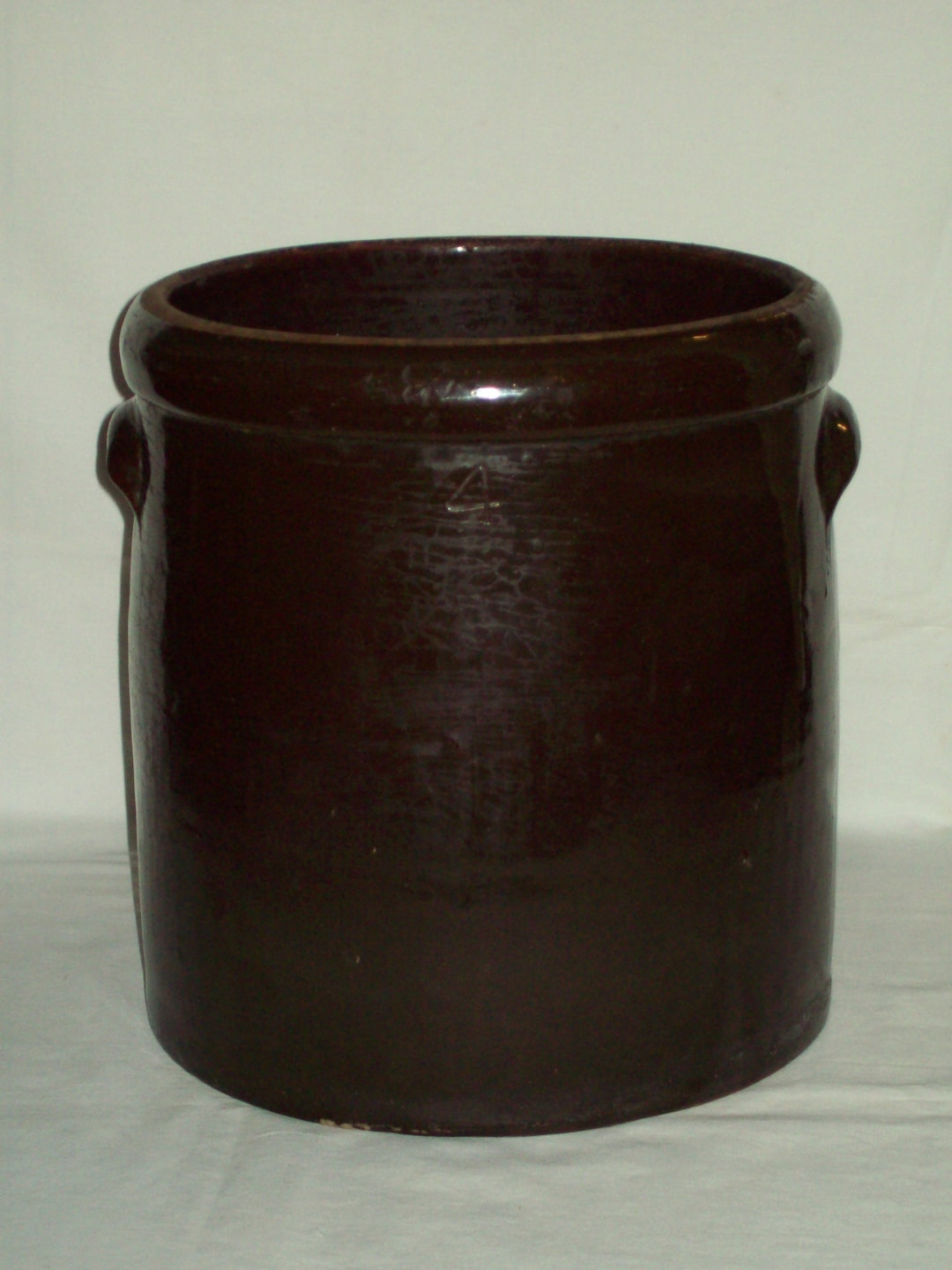 Primitive #4 Dark Brown Stoneware Crock ~ Early Antique Pottery ...