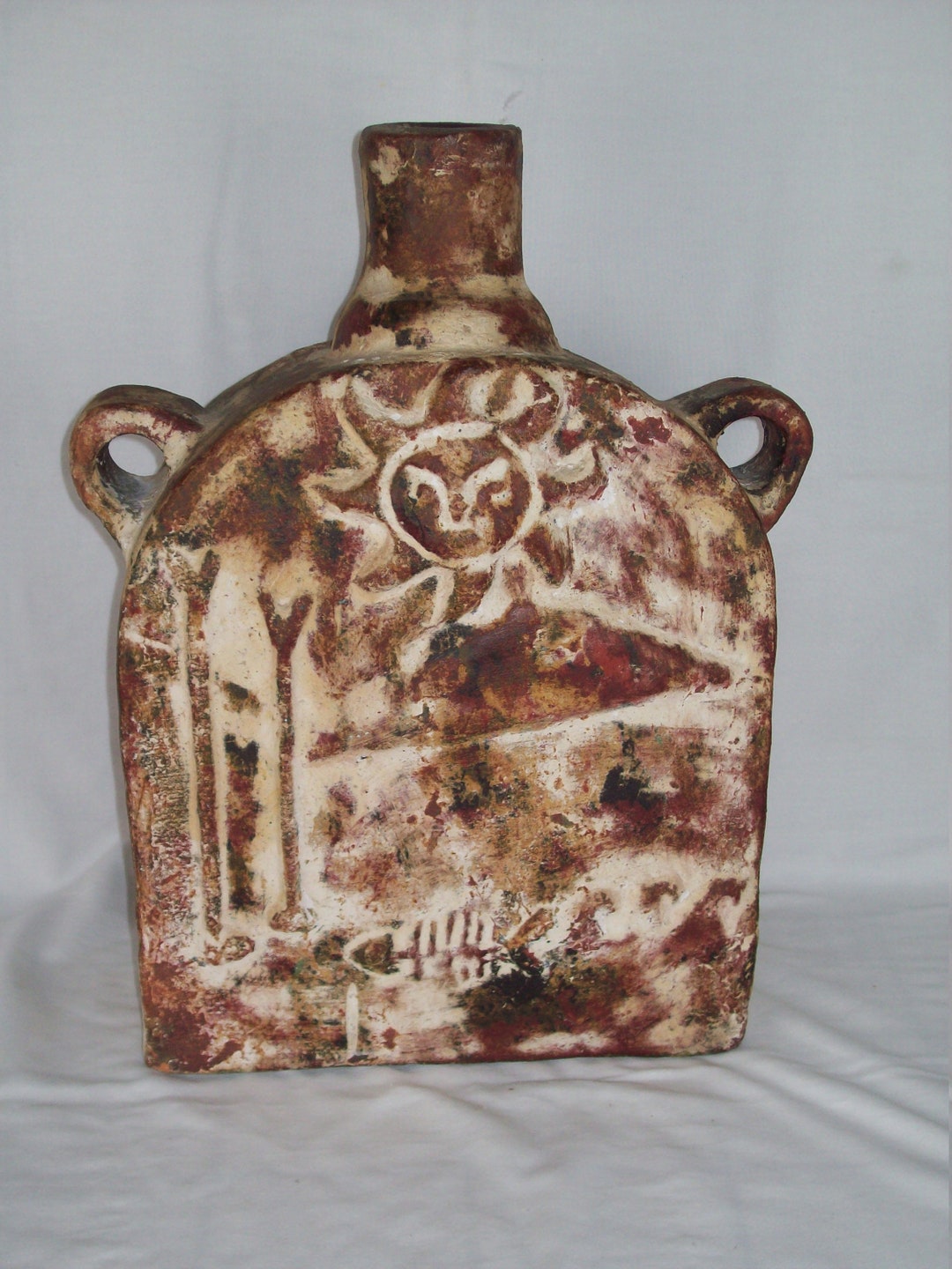 Rare ~ Primitive Looking ~ Aztec Mayan 2 Handle Jug ? ~ Good Vintage ...