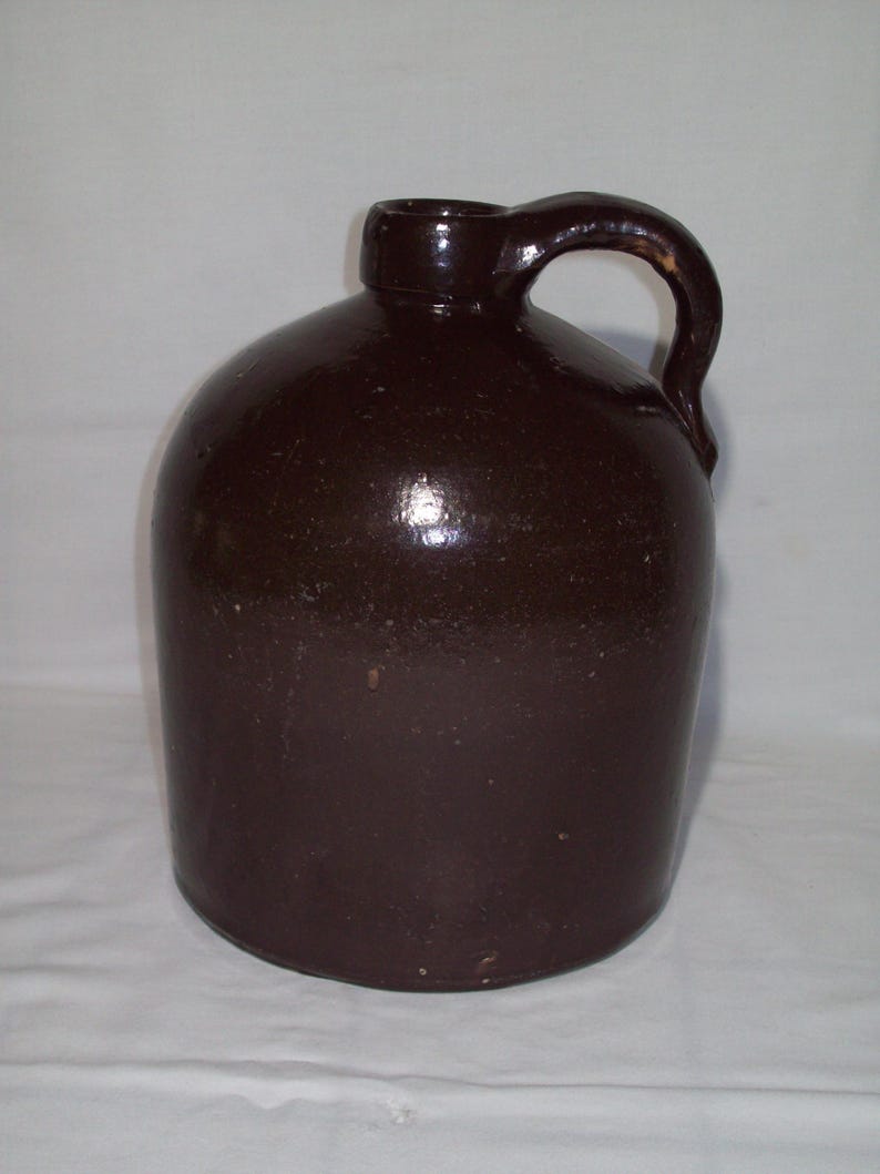 Primitive Stoneware Crock Finger Jug / Small Brown Stoneware Jug ...