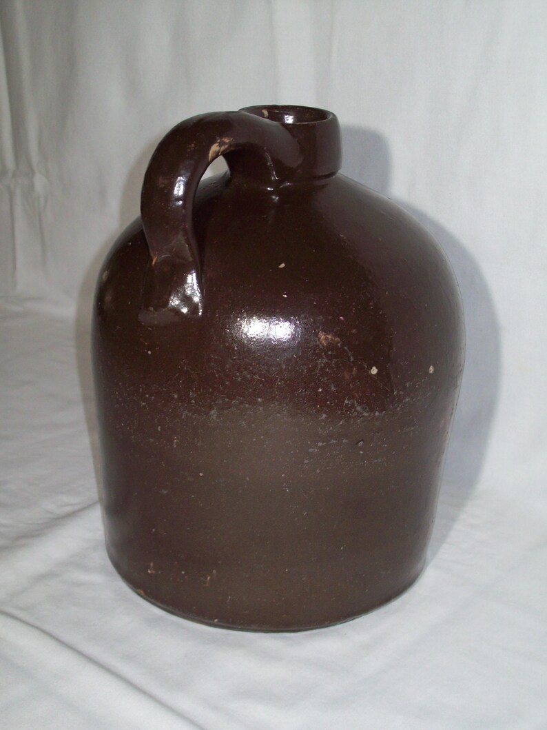 Primitive Stoneware Crock Finger Jug / Small Brown Stoneware Jug ...