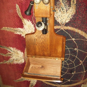 Rare Wide Bottom Double Wood Box Telephone Antique Wall - Etsy
