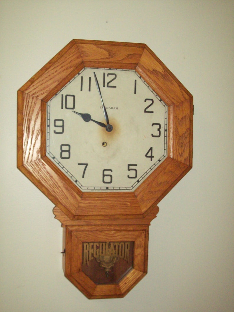 Early Ingraham Key Wind Pendulum Movement Antique Schoolhouse Regulator ...
