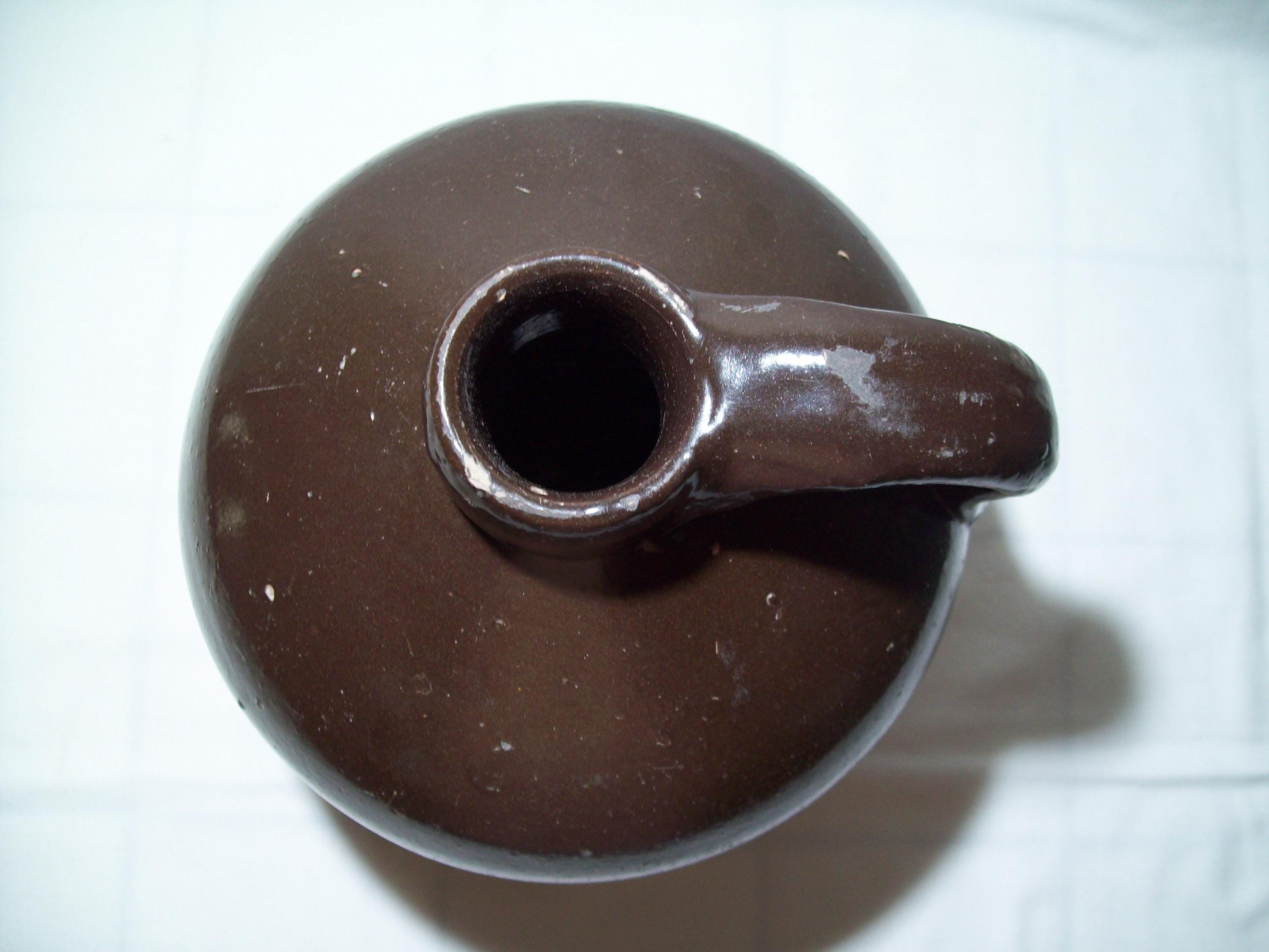 Primitive Stoneware Crock Finger Jug / Small Brown Stoneware Jug ...