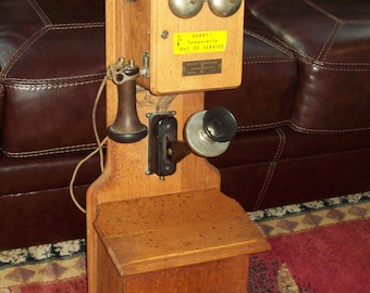 Rare Wide Bottom Double Wood Box Telephone Antique Wall Mount Hand ...