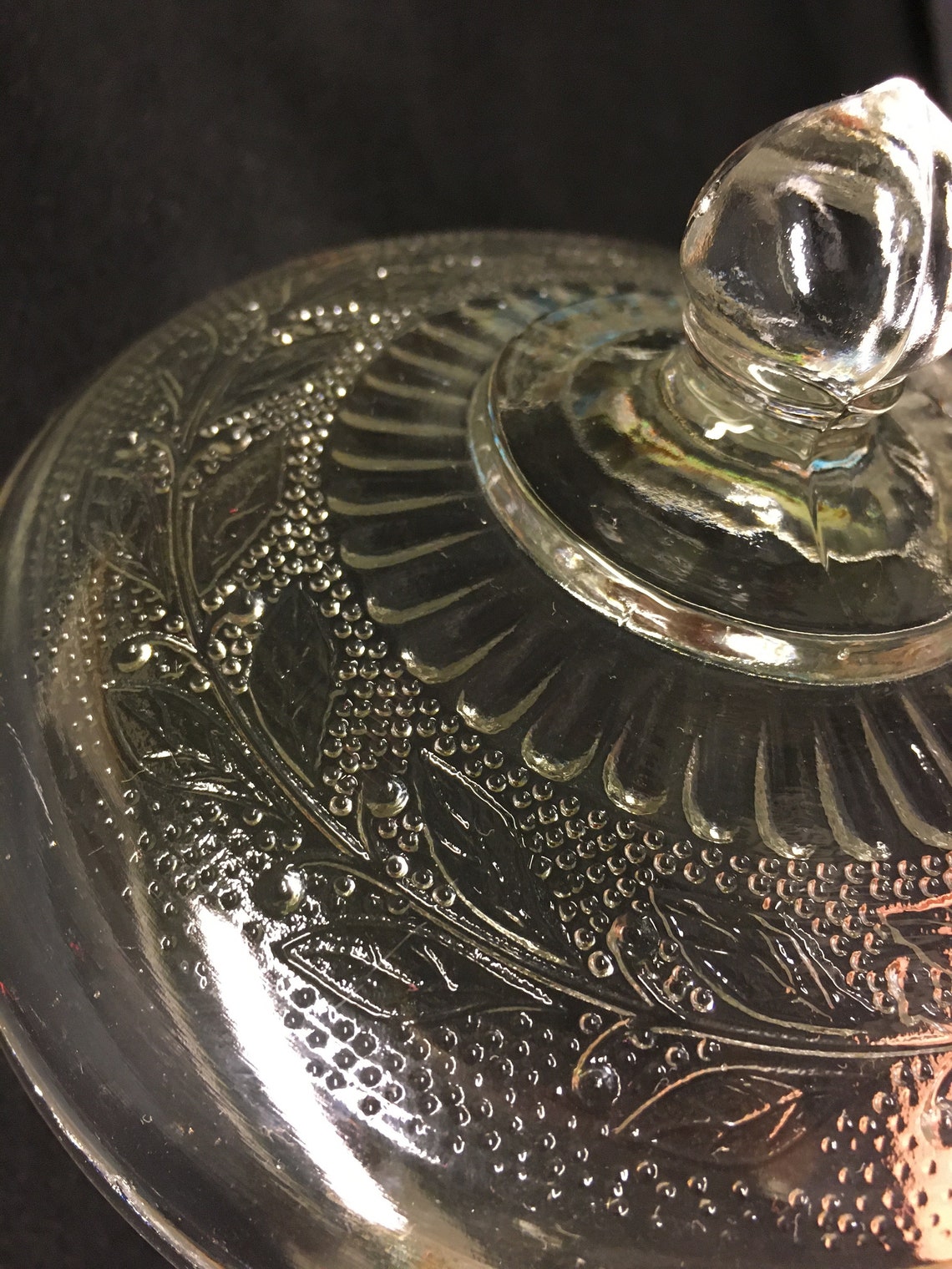 Vintage pressed round Glass butter dish jam jar jam | Etsy
