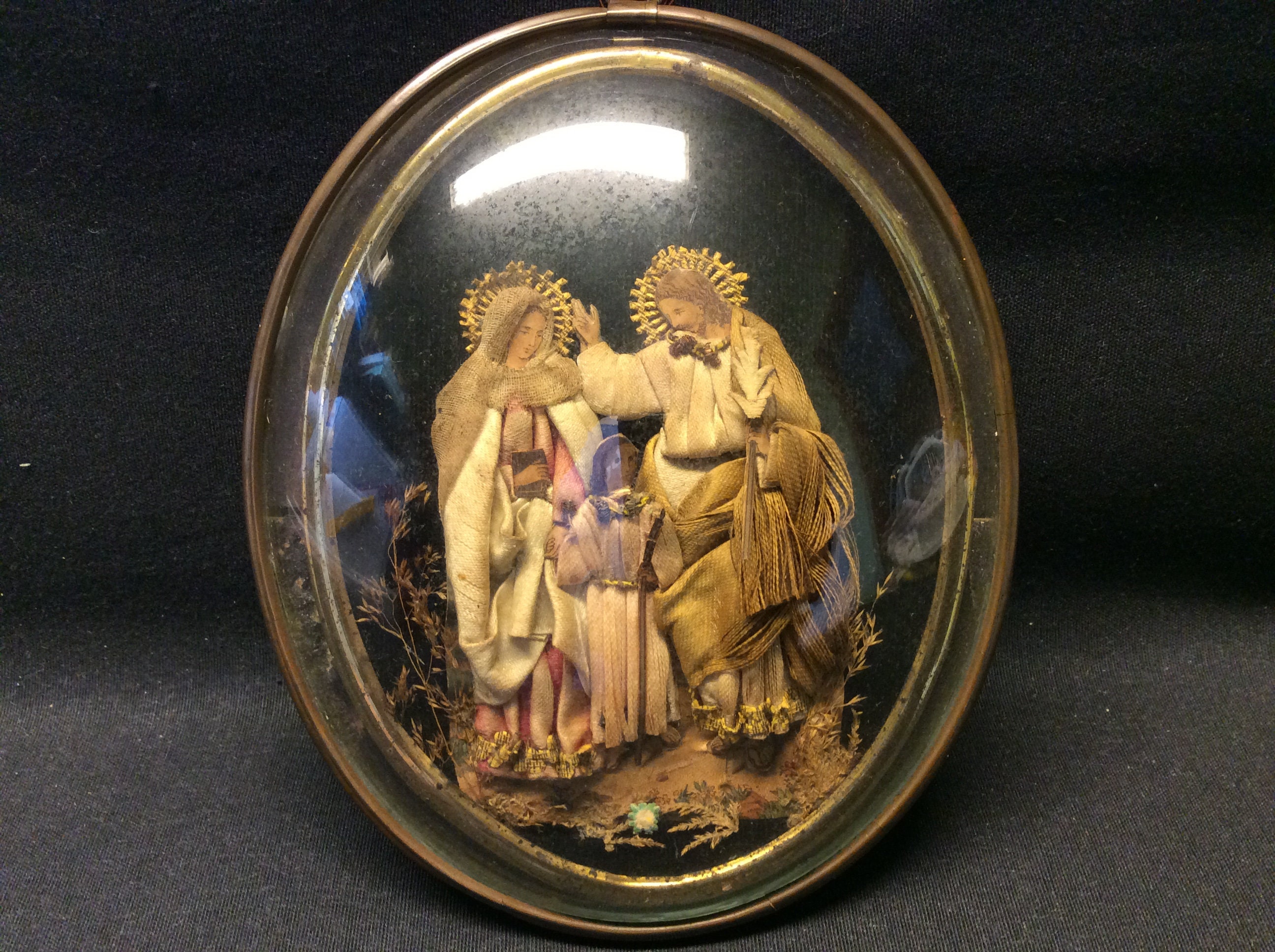 An Antique 19th Century French Diorama, in Doomed Glass Oval Framed ...