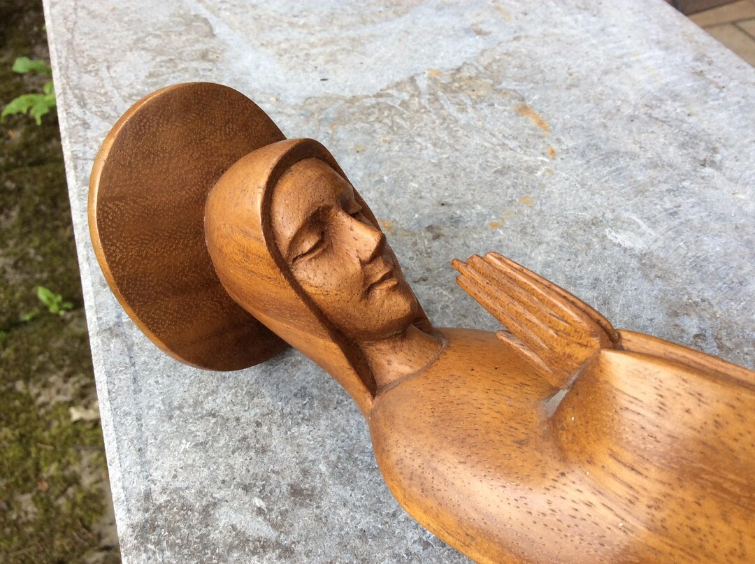 Virgin Mary Hand Carved Wood Statue Figurine, Religious Wood Carving ...