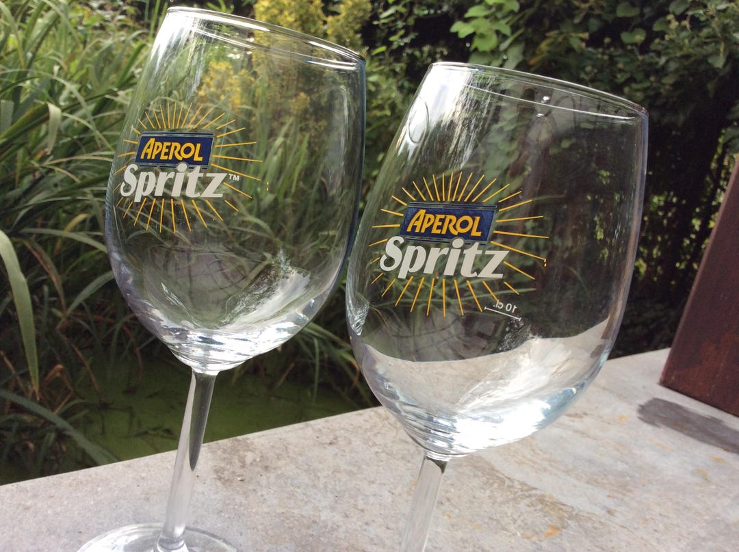 2 Vintage Aperol Spritz Glasses on Foot Stemmed, With the White Blue ...