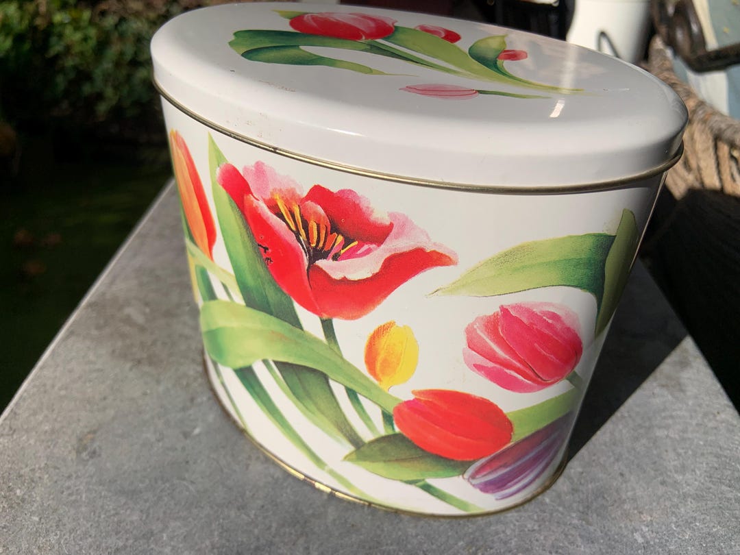 Vintage Oval Tin Container With Tulips by Louise Carluig, England - Etsy