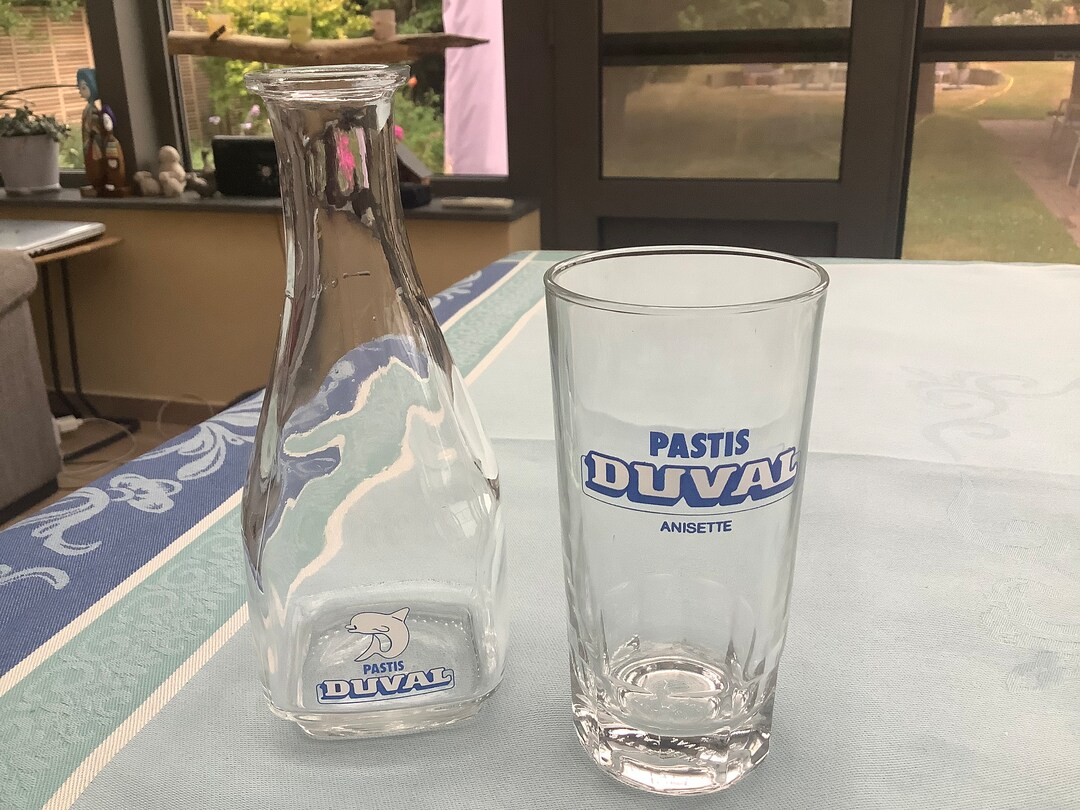 1 pichet à Pastis Duval vintage en verre et eau avec dauphin, poisson ...