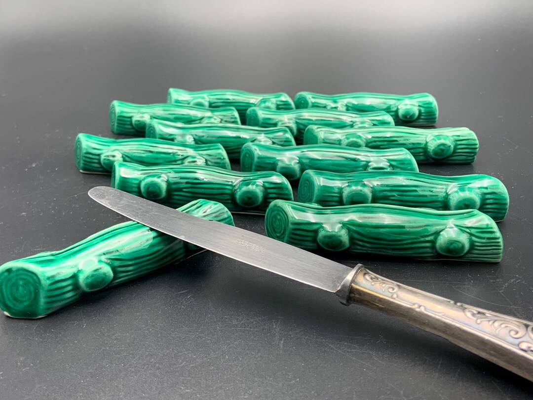 12 Vintage Green Ceramic Knife Rests Faux Tree Branches, Cutlery ...