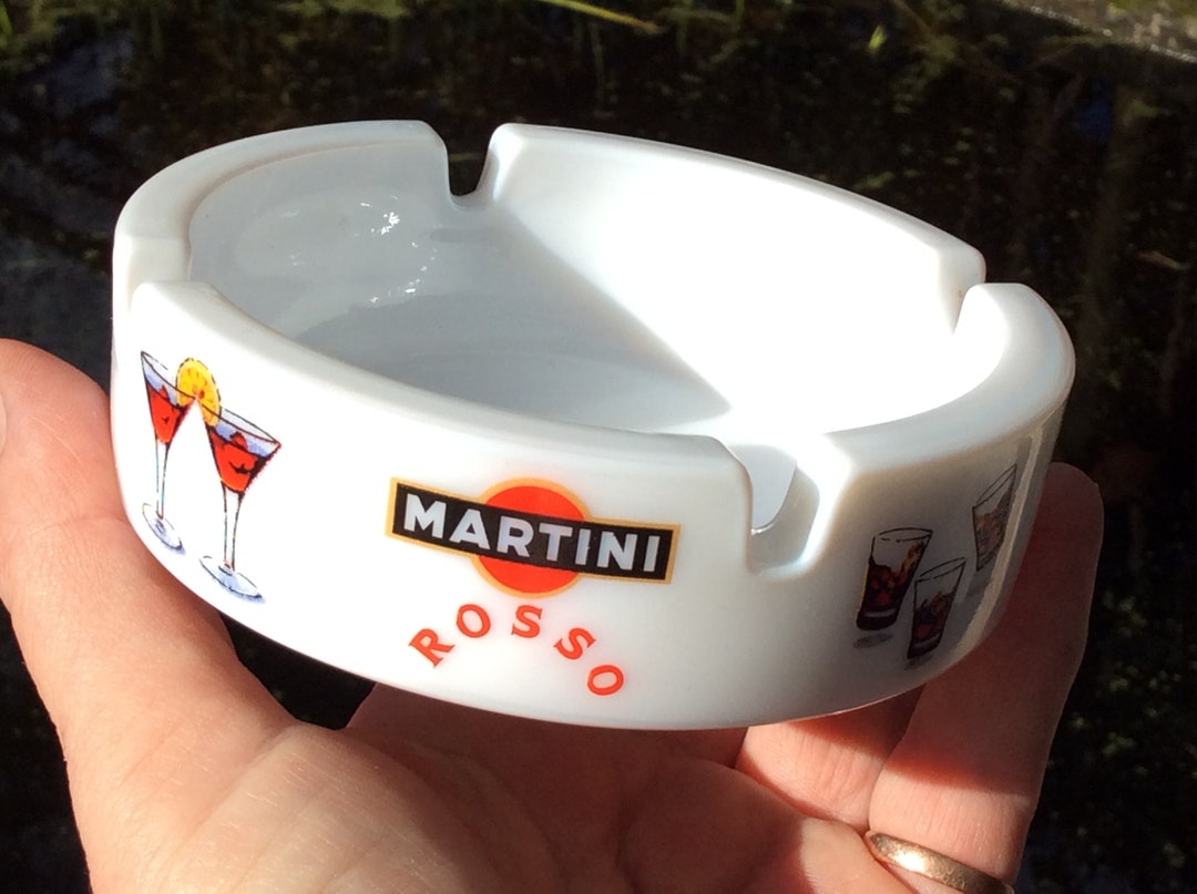 A Vintage Martini Rosso Advertising Small Round Glass Ashtray With ...