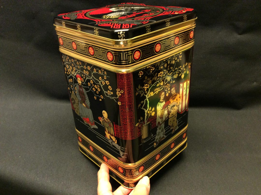 Vintage Large Oriental Rectangular Biscuit Tin Box, Tea Tin, With ...
