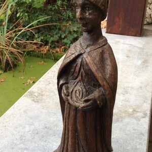 Vintage Oak Wood Sculpted Monk, Saint, Holding a Flame, in Romanesque ...