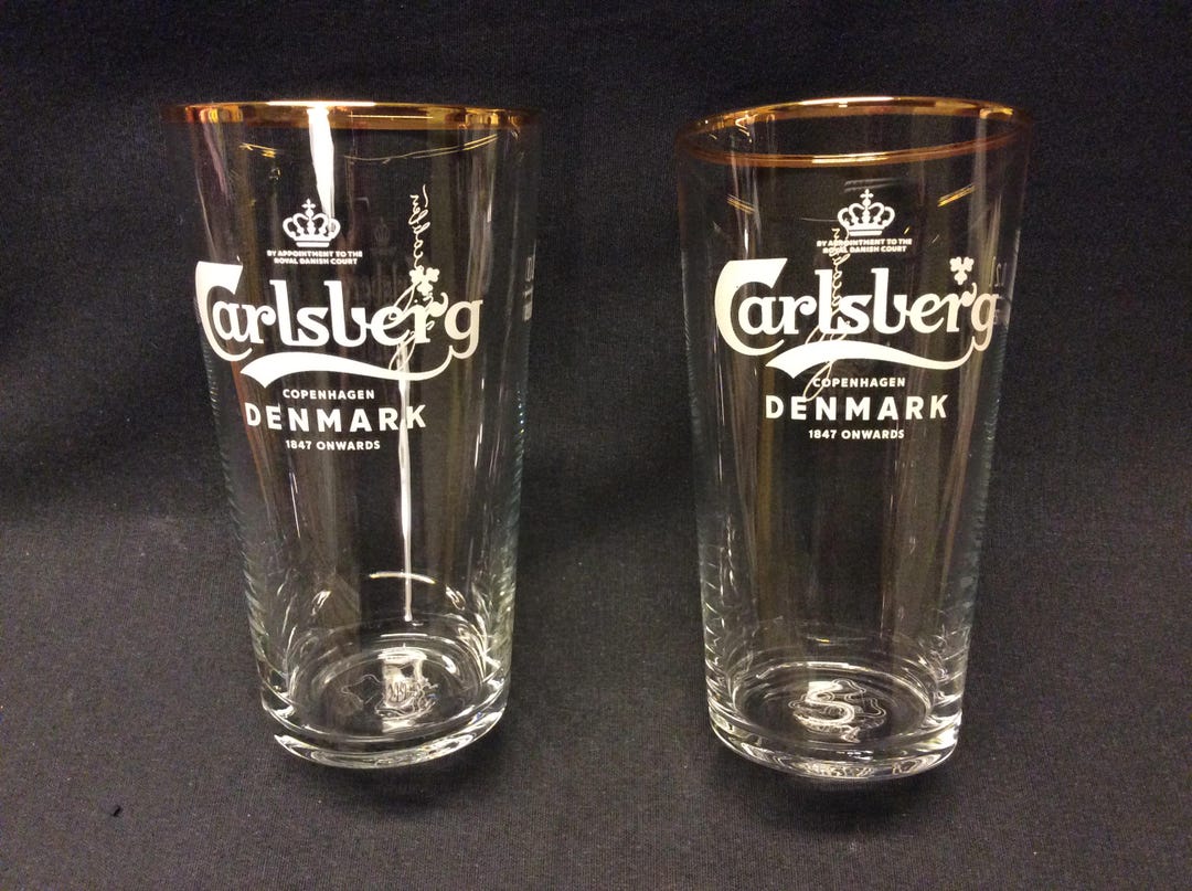 2 Vintage Carlsberg Beer Glasses, Denmark, With Golden Rim, Signed J. C ...