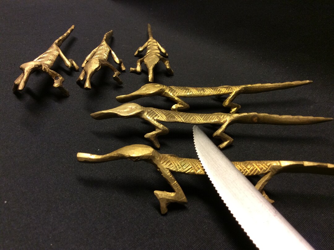 Vintage Set of 6 African Bronze Knife Rests Inspired by Geckos ...