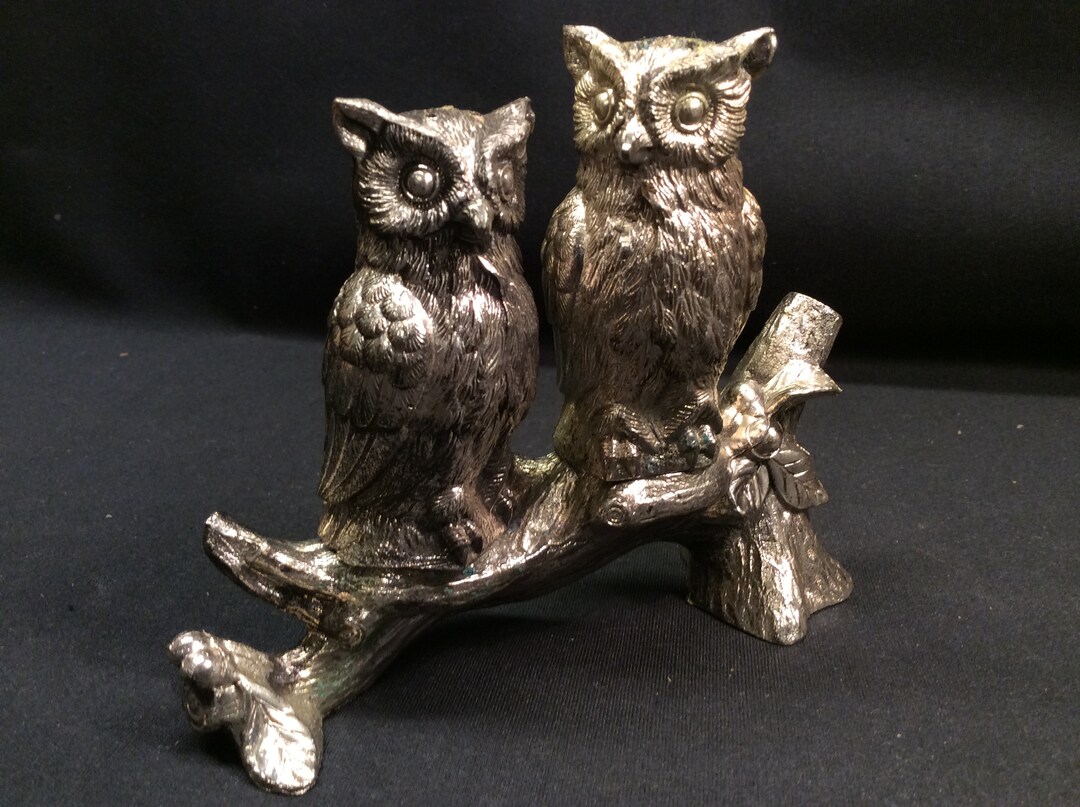 Vintage Silver Plated Salt Pepper Shaker Couple Owls, Birds Sitting on ...