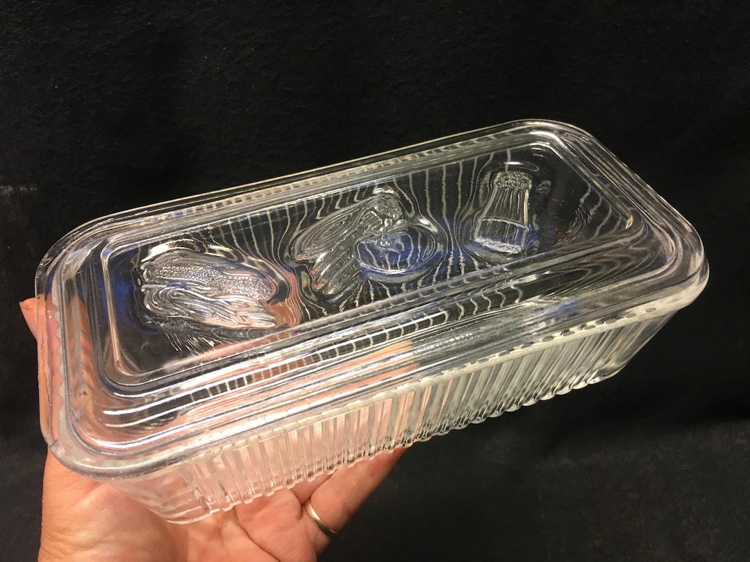 Vintage Rectangular Cast Glass Jar, Container for Storing Food Such as ...