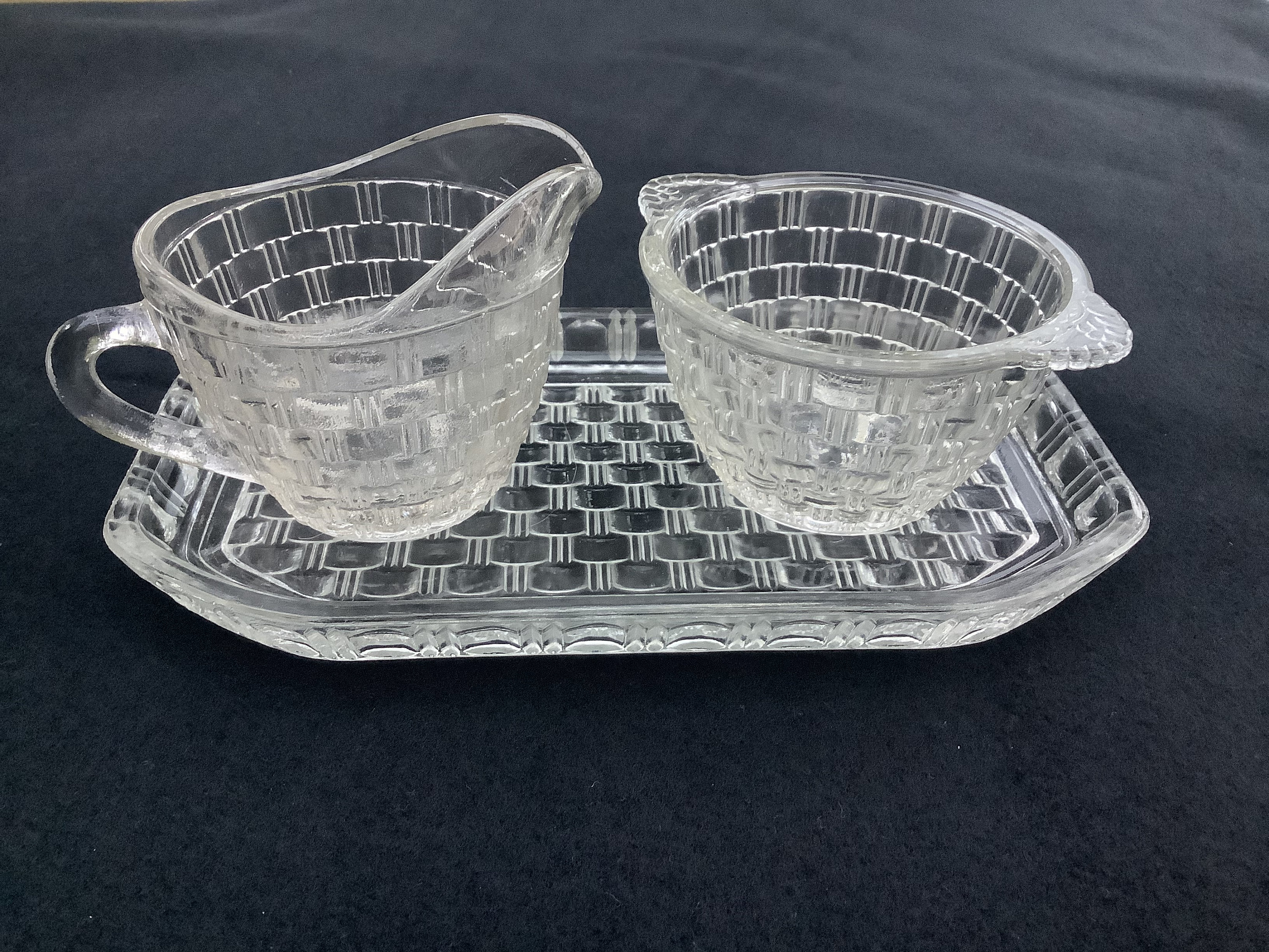 Retro glass set with waffle pattern for honey/jam | Etsy