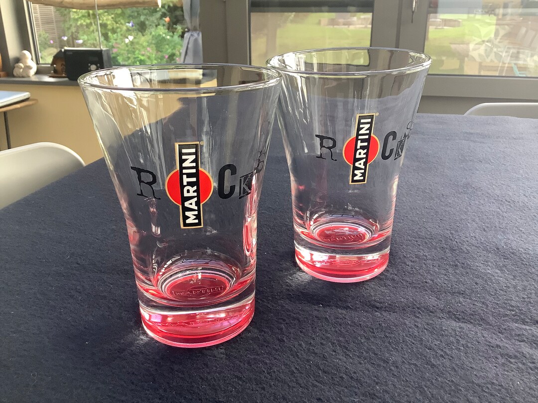 Two Martini Rocks Glasses, Vintage MARTINI Rocks Glasses, Red Bottom ...