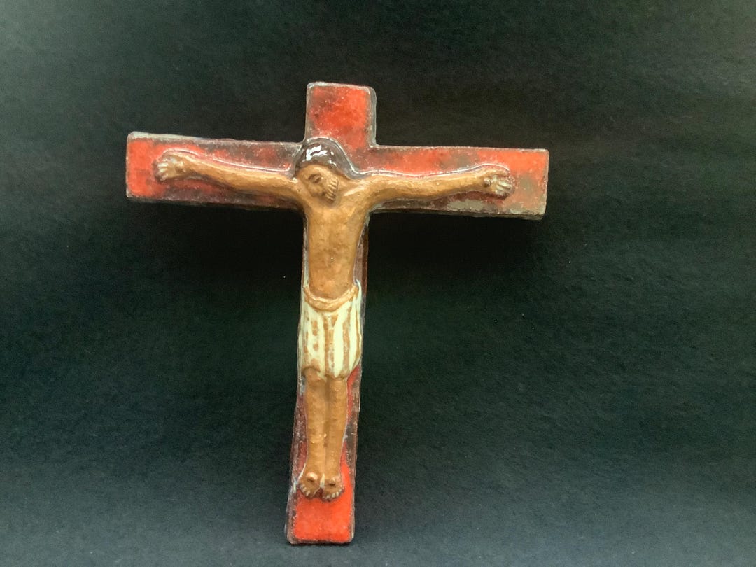 Vintage Red Glazed Liturgical Cross Crucifix Religious Christian ...