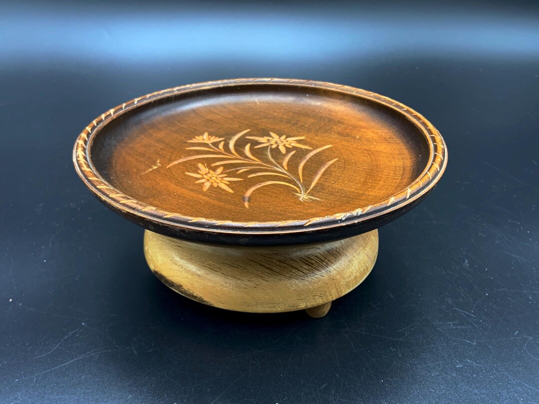 A Vintage Wooden Dish Music Box, a Keepsake From the Mountains, With ...