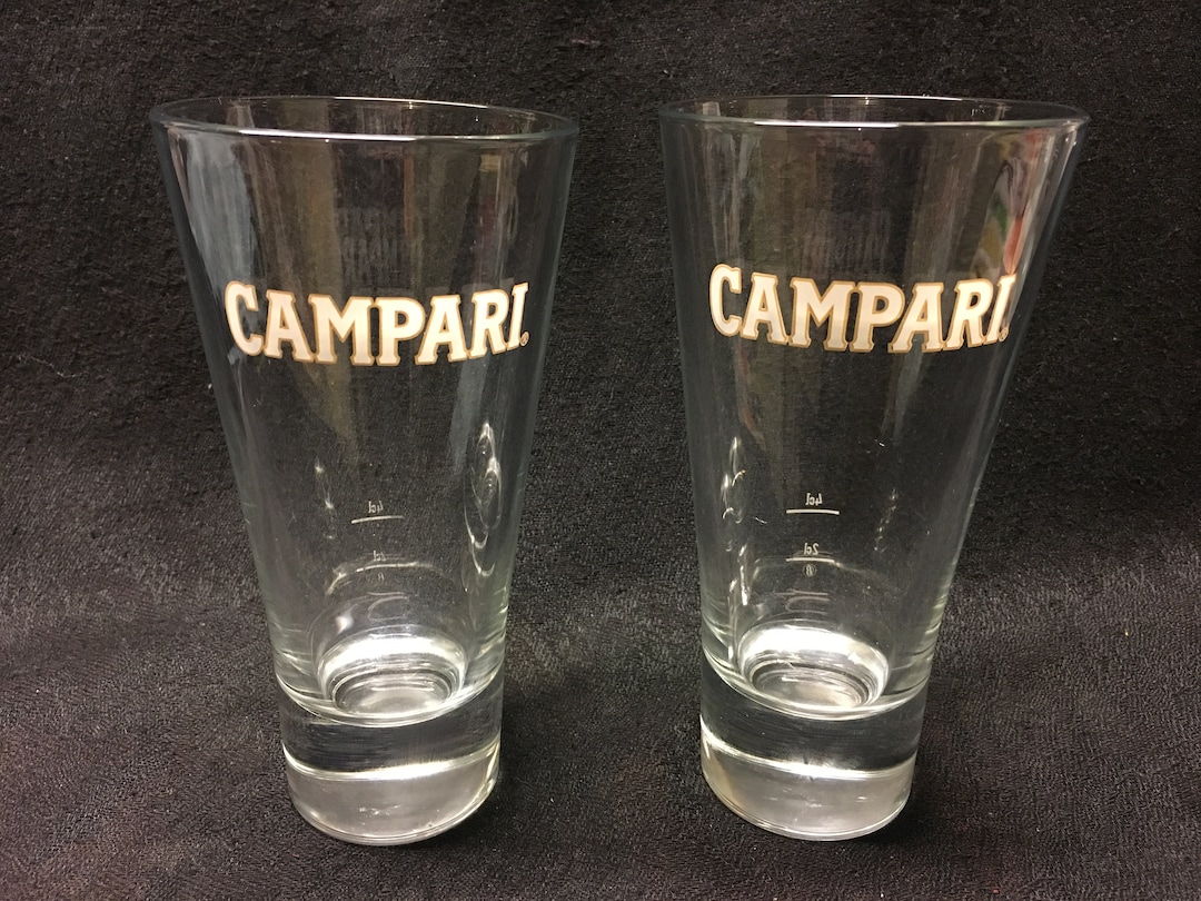 2 Vintage Campari Cocktail Glasses, With White Inscription and Golden ...