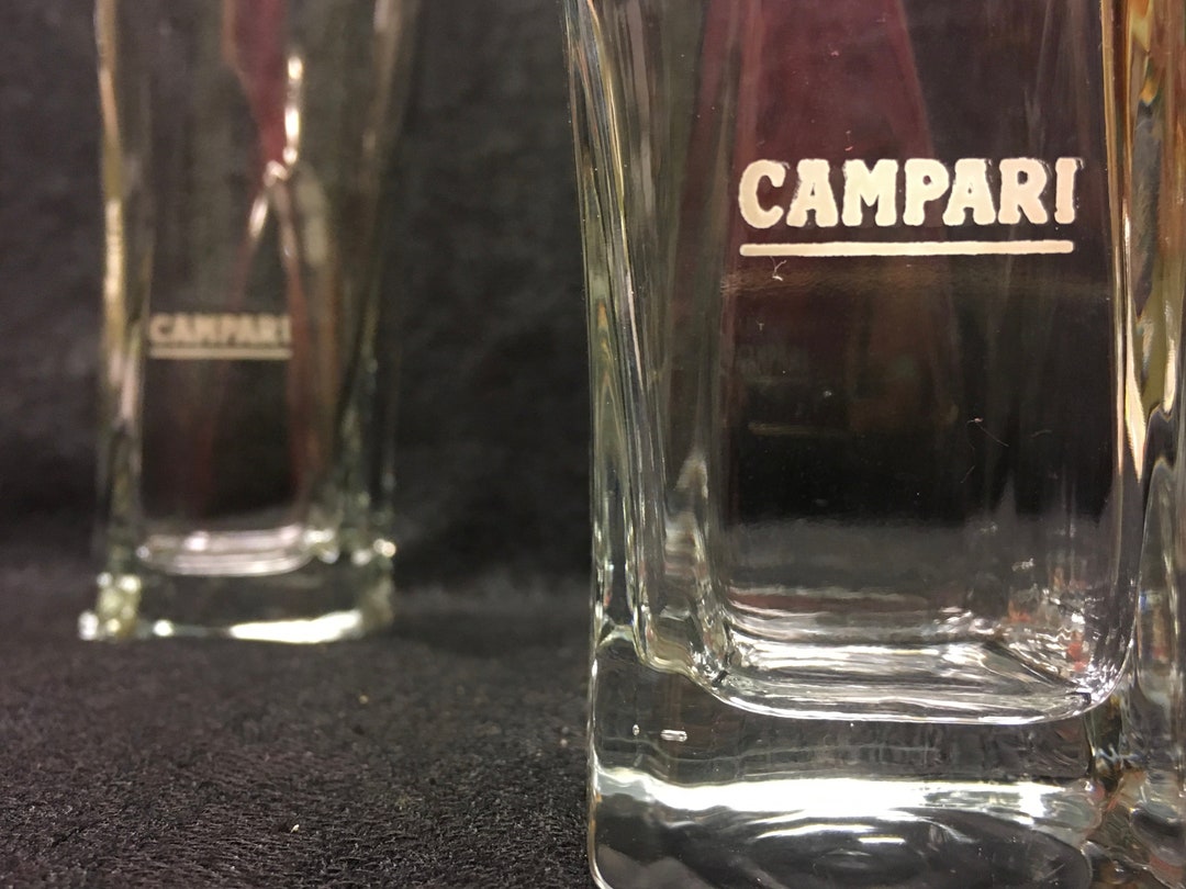 Two Vintage Campari Long Drink Glasses, With White Campari Advertising ...