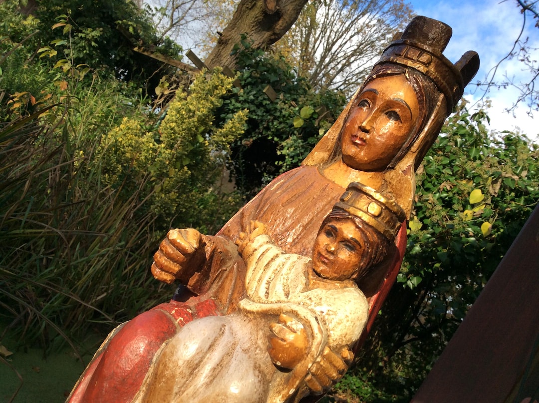 Large Wood Statue of Our Lady Seat, Throne of Wisdom, Heavy Wood ...